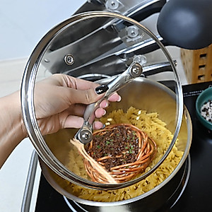 Pastlla 7 Inch Universal Tempered Glass Pot Lid Glass Covers with Stainless Steel Handle for Frying Pan Wok Pot Skillet