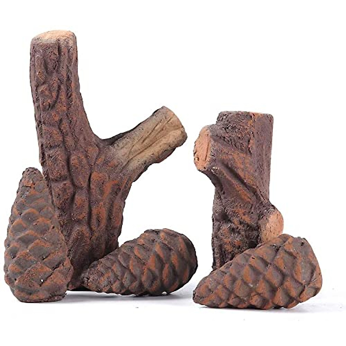 NC Gas Logs 10pcs Gas Fireplace Logs Set of Ceramic Wood Logs. Fireplace Log Set for Ventless, Electric Outdoor Fireplaces Fire Pits Realistic Use (10, 15w*22L)