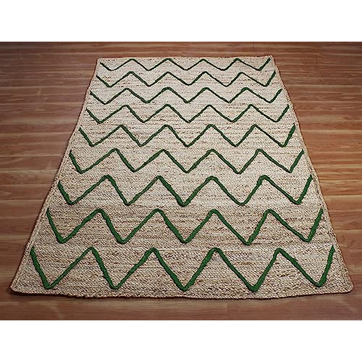 CASAVANI Natural Fiber Collection Runner Area Rug - 4' x 10' Ft Beige & Green Geometric Braided Jute Rug 0.27-inch Thick, Ideal for High Traffic Areas in Hallway & Stair, Outdoor Yoga Mat,
