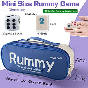 Doublefan Mini Rummy Set,Travel Size Rummy Game with Portable Bag, Mini Rummy Cube Game for Adult and Kids,106 Tiles, 4 Playing Rack, 1 Dice (2-4 Players)