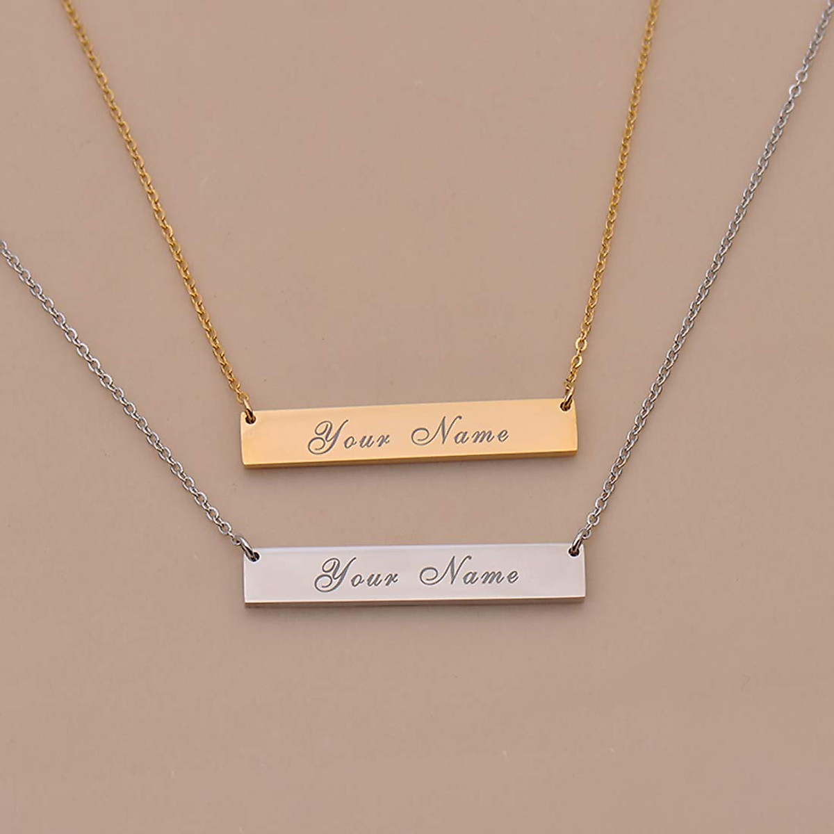 HUAN XUN Custom Engraved Name Silver Bar Cobi Nameplate Roman Numerals Coordinates Necklace