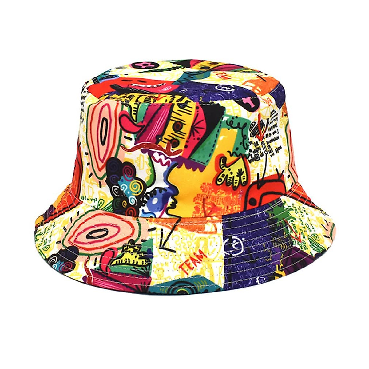 Funny Retro 80s 90s Graffiti Summer Unisex Print Reversible Bucket Hat,Fisherman Outdoor Travel Hiking Beach Cap