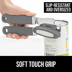 Gorilla Grip Manual Can Opener and Pizza Cutter, Can Opener Includes Built in Bottle Opener, Pizza Cutter is Rust Resistant, Both in Gray Color, 2 Item Bundle