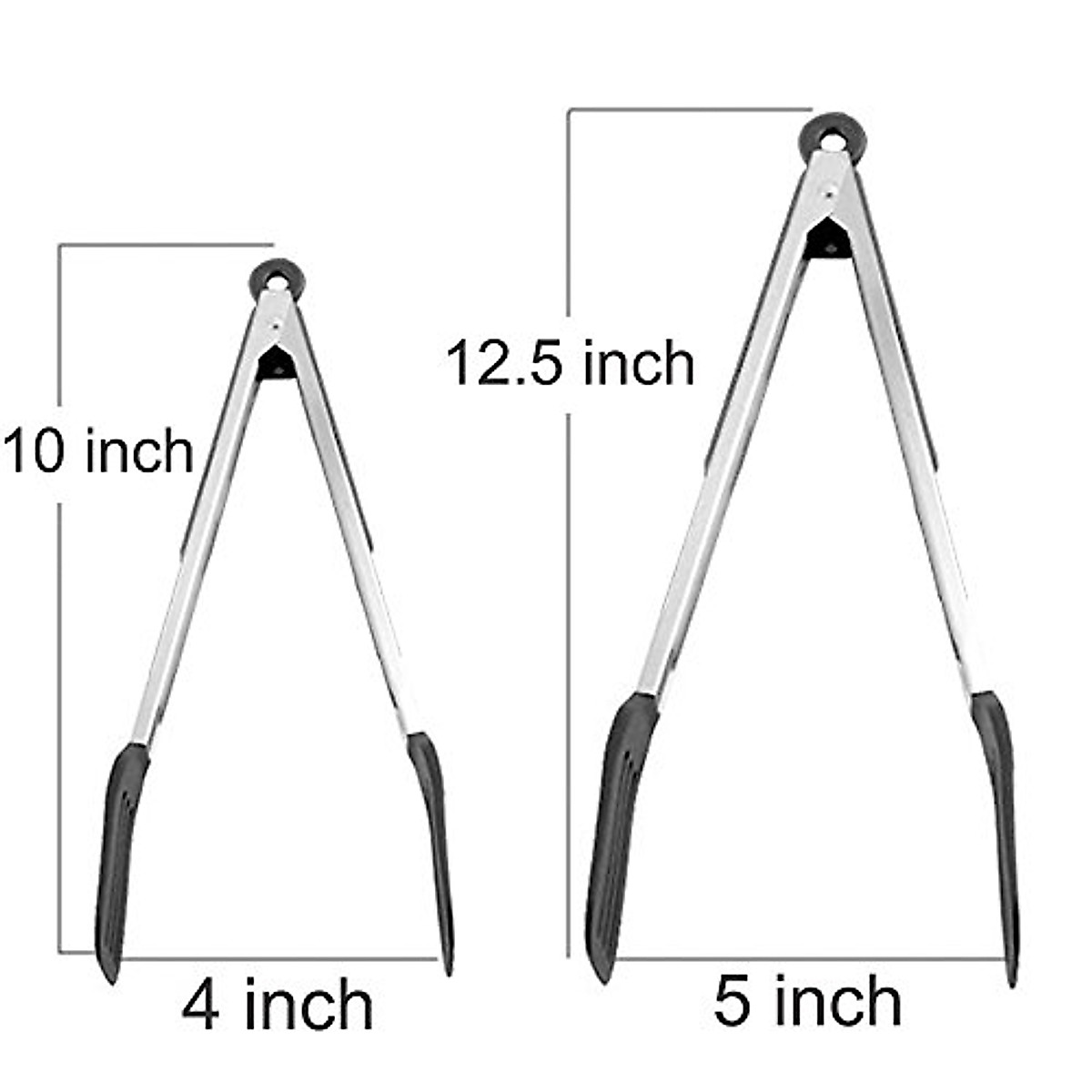 STARUBY Cooking Tongs 9 inches and 12 inches Stainless Steel Kitchen Silicone Serving Tongs Heat Resistant Meat Turner Spatula Tongs Fish Tongs with Locking Handle Joint (Black)
