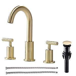 Comllen 3 Hole Widespread Brushed Nickel Bathroom Faucet, Modern 2 Handle Bathroom Faucet for Sink 8 Inch Laundry Basin Vanity Faucet with Pop-up Drain and Water Supply Lines