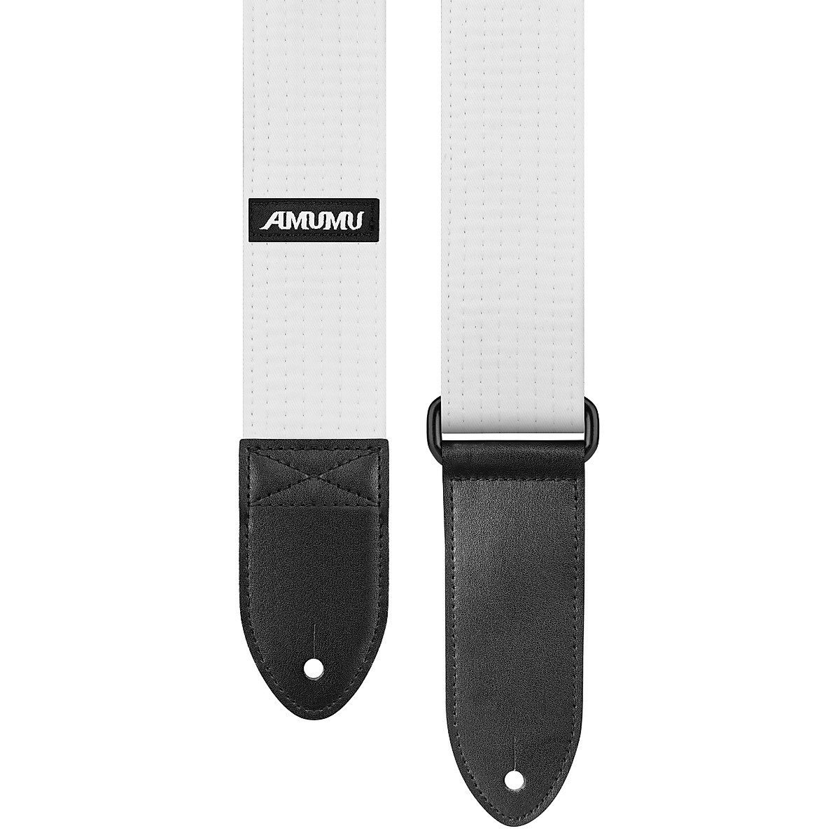 Amumu Guitar Strap for Acoustic, Electric and Bass Guitars, with Suede Leather Ends -White Cotton