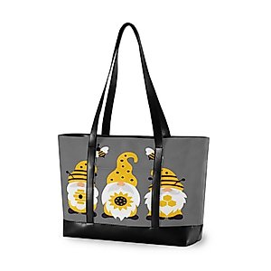 Bee Gnomes Laptop Tote Bag for Women Teacher Canvas Tote Bags Work Travel Bag Handbags Purse with Zipper