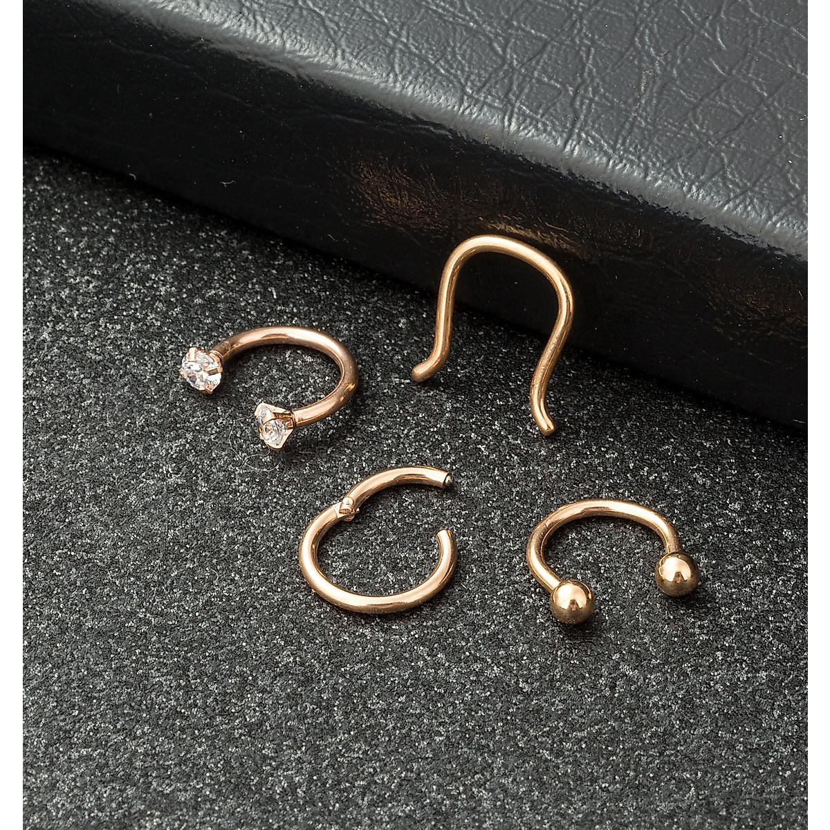 YOVORO 16G 3-4PCS 316L Stainless Steel Septum Piercing Nose Rings Hoop Cartilage Tragus Retainer Body Piercing Jewelry 8-10MM (e: 8pcs Silver-Tone+Rose Gold 8mm)