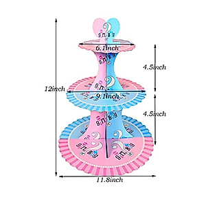 Risshine 3 Tier 12 Height Cardboard Cupcake Stand Donuts Dessert Tower for Baby Shower,Gender Reveal Party Decoration Supplies(Bule & Pink), Blue & Pink