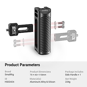 SmallRig Side Handle for Phone Cage Smartphone Video Rig Cage for iPhone cage for Samsung Cage Universal Phone Cage Aluminum with Cold Shoe and 1/4 Threads - HSS2424