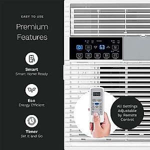 hOmeLabs Window Air Conditioner 10000 BTU - Smart Control, Eco Mode, LED Control Panel - Low Noise, Remote Control - Compatible with Alexa/Google Assistant - White - Ideal For Rooms up to 450 Sq. Ft.