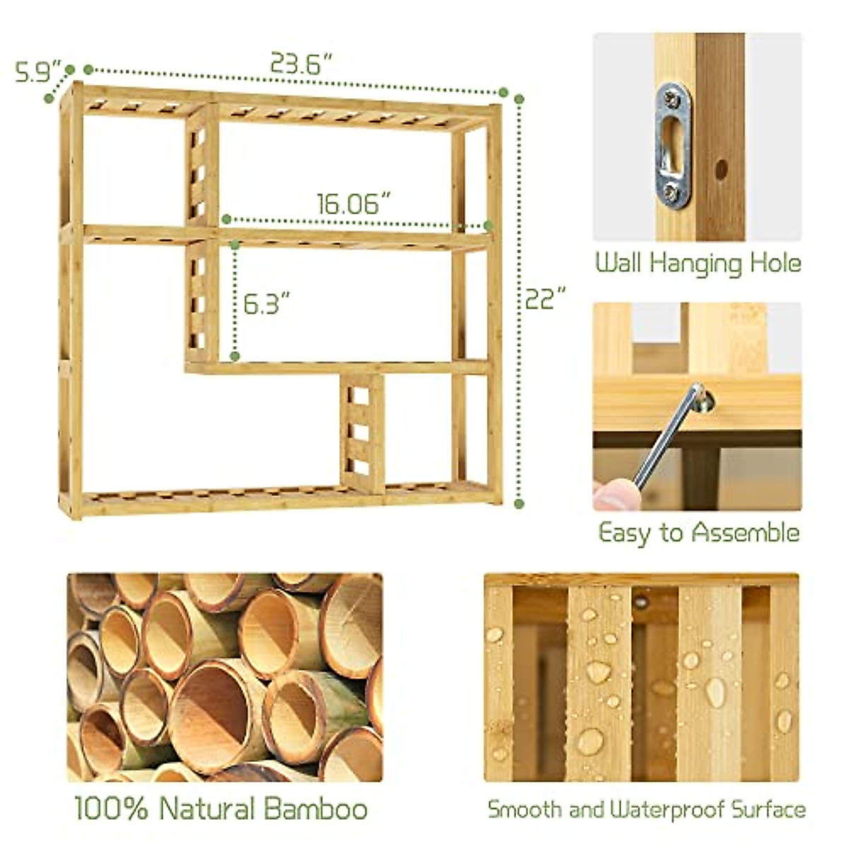 Epesoware Bathroom Bamboo Organizer 3 Tier Multifunctional Storage Rack Adjustable Wall Mounted Shelf Free Standing Plant Stands,Floating Shelves Over Toilet