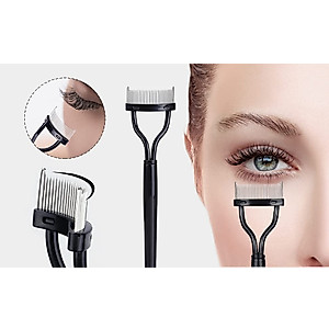 Eyelash Comb Eyebrow Brush Eyelash Separator Mascara Applicator Eyelash Definer With Comb Cover Arc Designed Cosmetic Brushes Tool Black for Women A