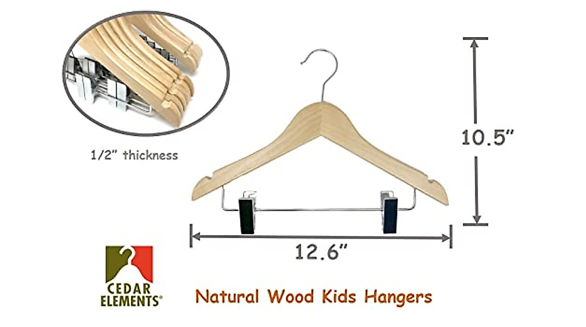 Natural Wood Kids Hangers with Clips - Stylish Storage