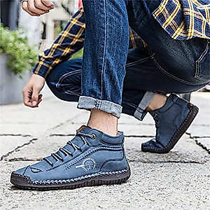 Govicta Mens Casual Shoes Slip On Loafers Leather Oxford Shoes Fashion Shoes Ankle Chukka Boots Blue, Size US8.5