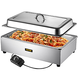 VEVOR 110V 6-Pan Commercial Food Warmer, 1200W Electric Steam Table 15cm/6inch Deep, Stainless Steel Buffet Bain Marie 32 Quart for Restaurants