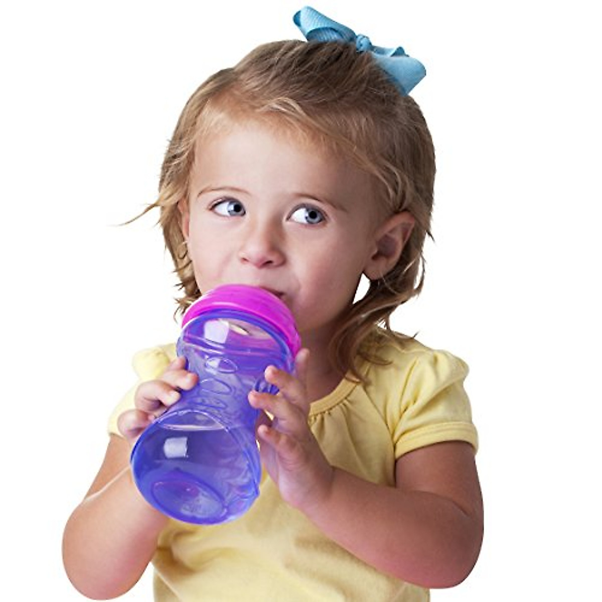 Nuby 2-Pack No-Spill Easy Grip Clik-It Cups, 10 Ounce, Colors May Vary