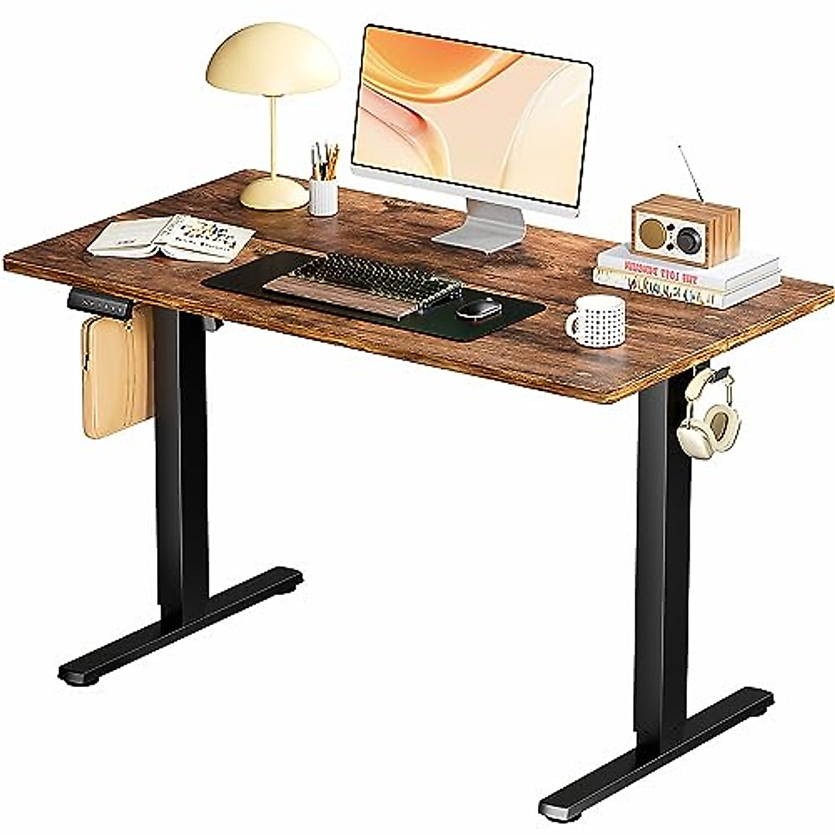 Sweetcrispy Standing Desk, Stand Up Desk, Electric Standing Desk with Splice Board, 31 x 24in Ergonomic Height Adjustable Desk Sit to Stand Desk, Computer Workstation Home Office Desk-Rustic Brown