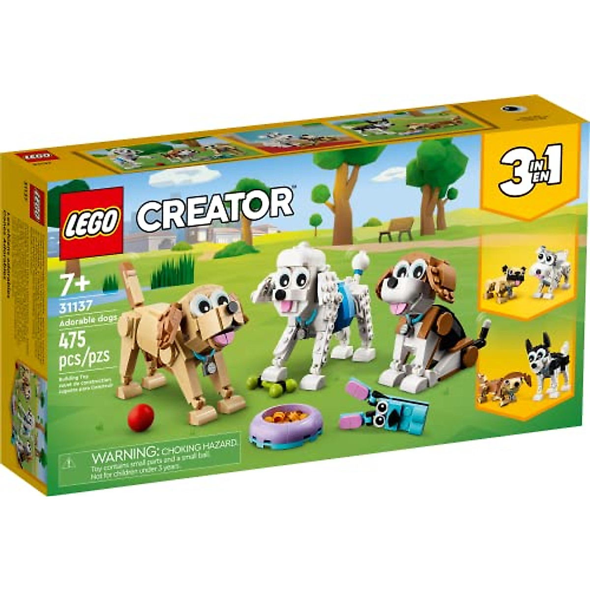 LEGO Creator 3 in 1 Adorable Dogs Set 31137 with Dachshund, Pug, Poodle Figures, Animal Building Toy for Kids Ages 7 and Up, Gift for Dog Lovers, Easter Gift Idea