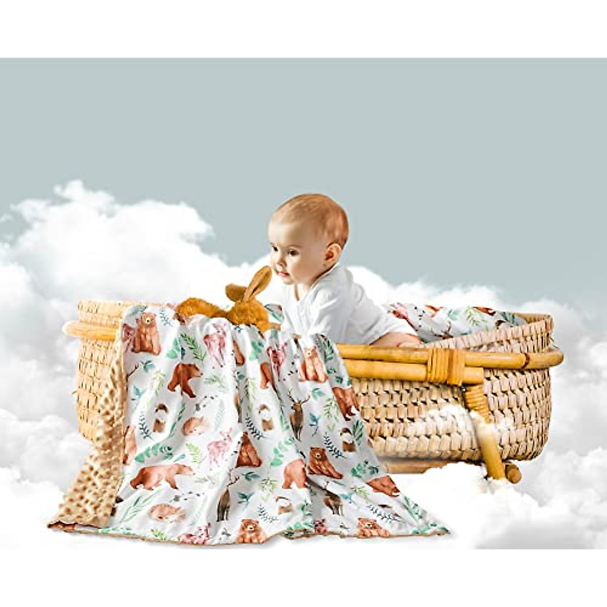 Jola's House 3 Piece Baby Crib Bedding Set Woodland Soft Bean Dot Neutral Unisex Nursery Bedding Set for Boys or Fitted Girls Crib Sheet Blanket and Crib Skirt