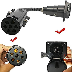 NEW SUN 7 Pole Round Pin to 7 Way Blade RV Trailer Adapter