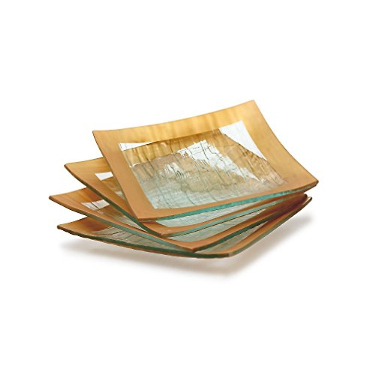 GAC Elegant Designed Square Tempered Glass Dessert Plates Set of 4 – Break and Chip Resistant - Oven Proof - Microwave Safe - Dishwasher Safe 6 Inch