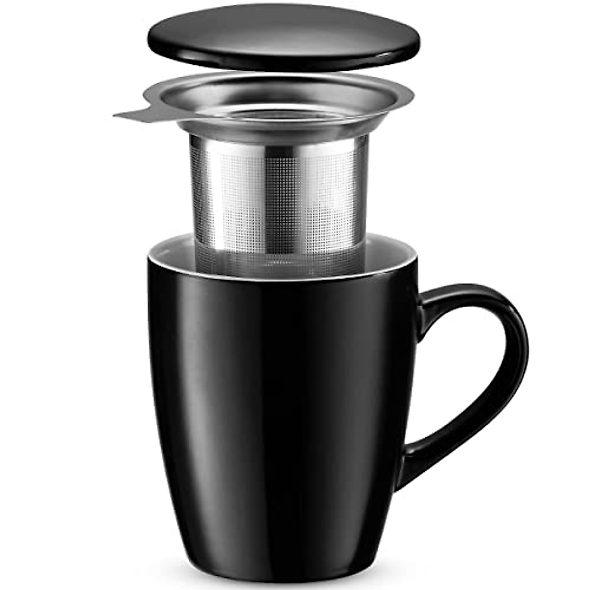 Godinger Tea Cup with Lid and Infuser, Porcelain Teacups with Stainless Steel Filter, Tea Mugs, Tea Gifts for Tea Lovers, Set of 2, 15oz