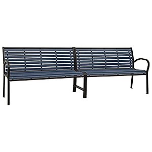 vidaXL Twin Patio Bench Garden Outdoor Lawn Yard Terrace Balcony Backyard Bench Seat Seating Sitting Chair Furniture Steel and WPC Black