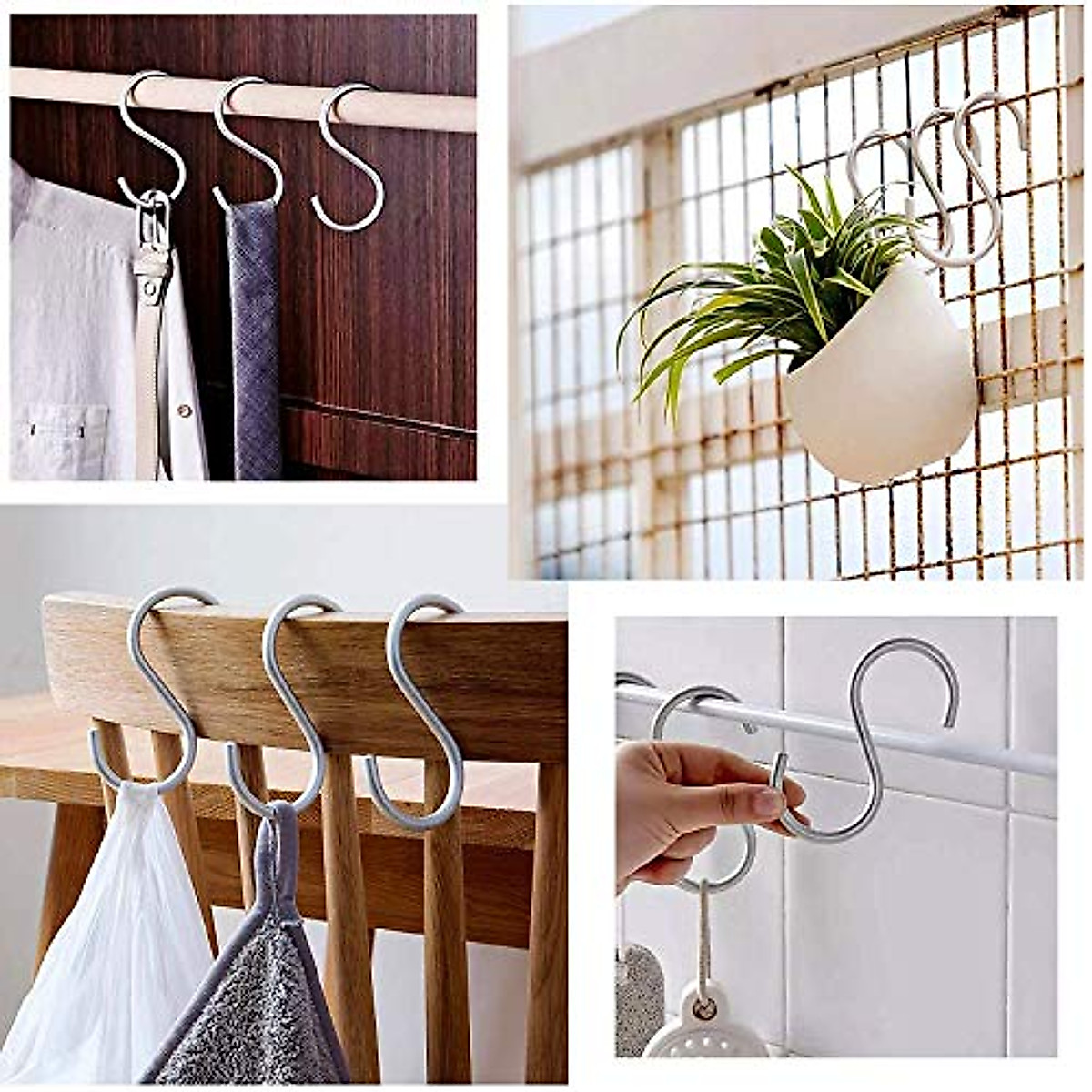 S Hook Closet Hook Heavy Duty S Hook, Aluminum Hook for Bathroom Kitchen Workshop Outdoor Flower Baskets etc 6pcs