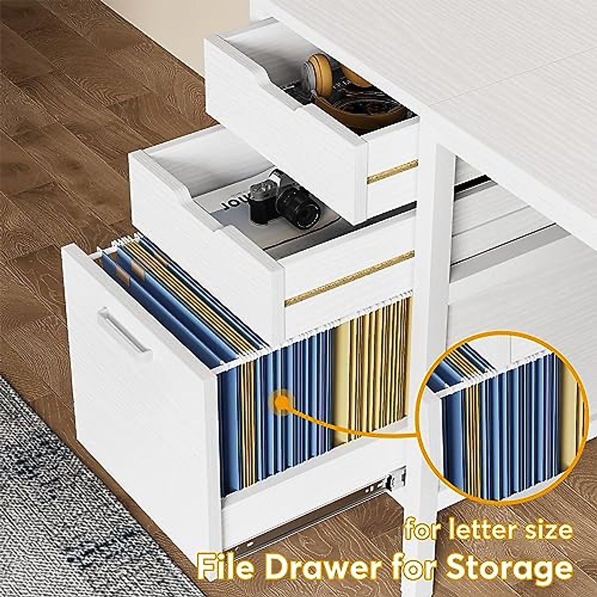 Tribesigns L Shaped Desk with File Drawer Cabinet, 59 Inch Corner Desk L Shaped Computer Desk with Drawers, PC Table Writing Desk for Home Office, White