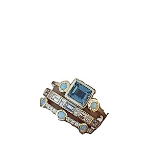 Exquisite Gold Color Trendy Ring for Women Luxury Inlaid Sea Blue Crystal Wedding Rings Set Bridal Engagement Jewelry