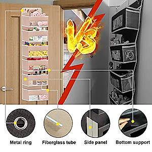 Vaisoz Over The Door Organizer,6 Large Pockets Fabric Over The Door Storage with Mesh Perspective Window,Wall Mount Organizer Hanging for Closet Nursery,Baby Storage(Pink), 5.1D x 12.2W x 60.2H in
