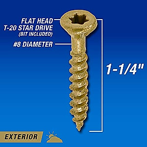 Power Pro 48605 Wood Screws, #8 x 1-1/4", Premium Outdoor Deck Screws, Rust Resistant, Epoxy Coated Bronze, 5lb Tub, 1215 pcs
