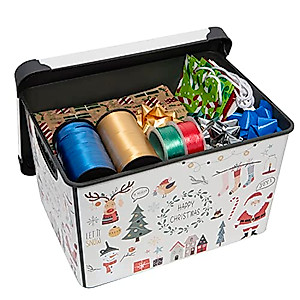 Simplify “Happy Christmas” Design Storage Bin | Christmas Tote | Holiday Décor Decorations Organizer | Lidded | Stackable | White