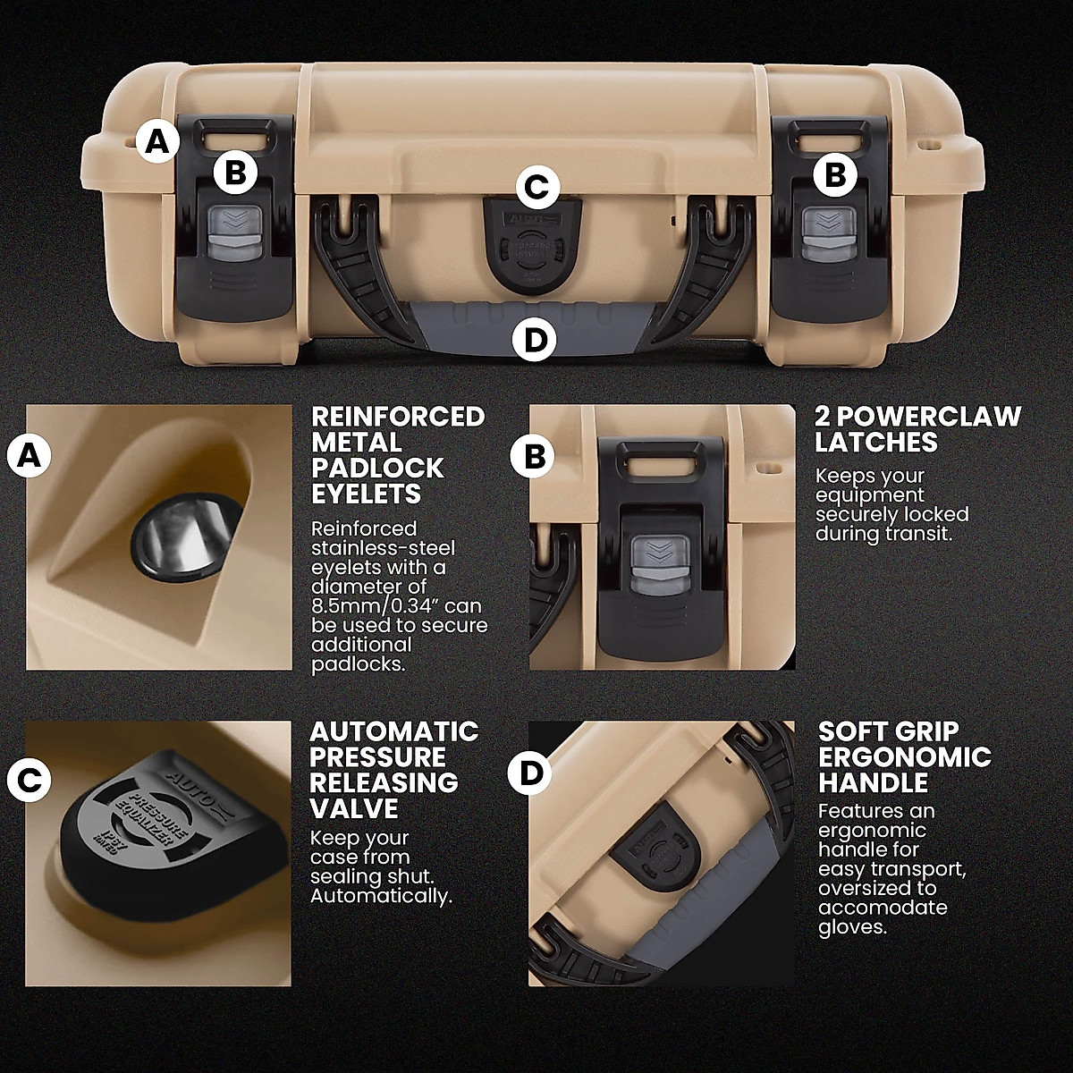 NANUK 909 Hard Case with Customizable Cubed Foam, IP67 Waterproof & Crushproof, Rugged Construction for Ultimate Protection, Made in North America – Tan (12.6” x 9” x 4.4”)