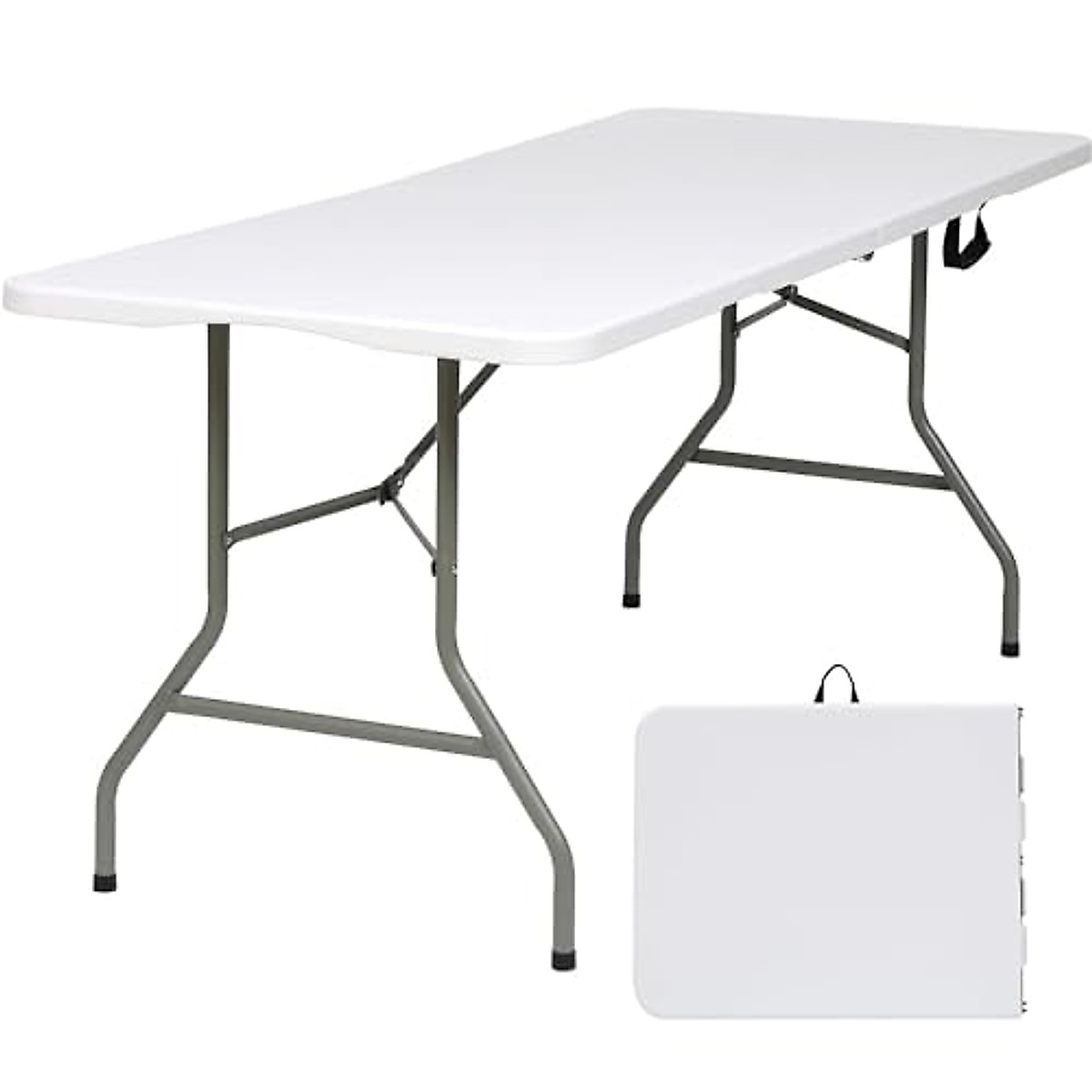Fenbeli Folding Tables 6ft Plastic Foldable Table Heavy Duty Lightweight Folding Table Fold in Half with Handle for Outdoor & Indoor Party Dining Camping Wedding BBQ Catering