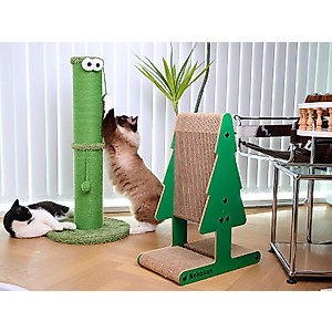 Nekosan Cat Scratching Post - 34-Inch Tall Indoor Cat Scratcher with 5.5-Inch Sisal-Wrapped Post, Hanging Ball Toy, Ideal for Large Cats and Kittens, Furniture-Friendly, Vibrant Green