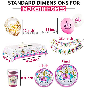 Unicorn Party Supplies Set - Serves 24 - Including Birthday Banner ,Large Tablecloth, Plates, Cups, Napkins, Straws , Headband, Sash, Unicorn Balloons & Much More.