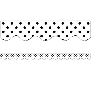 Teacher Created Resources Black Polka Dots on White Scalloped Border Trim (5593)