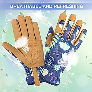 Leather Gardening Working Gloves for Women, Abrasion Garden Gloves Scratch Resistant Breathable for Weeding, Digging, Planting, Raking & Mowing (Medium)