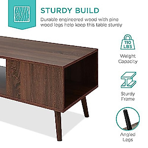 Best Choice Products Wooden Mid-Century Modern Coffee Table, Accent Furniture for Living Room, Indoor, Home Décor w/Open Storage Shelf, Wood Grain Finish - Walnut