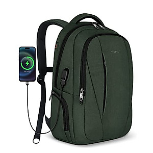 TIGERNU Laptop Backpack, Business Slim Anti-theft Backpacks with USB Charging Port, Water Resistant College Bookbag with Laptop Compartment for Men Work, Fits 15.6 Inch Laptop and Notebook, Black