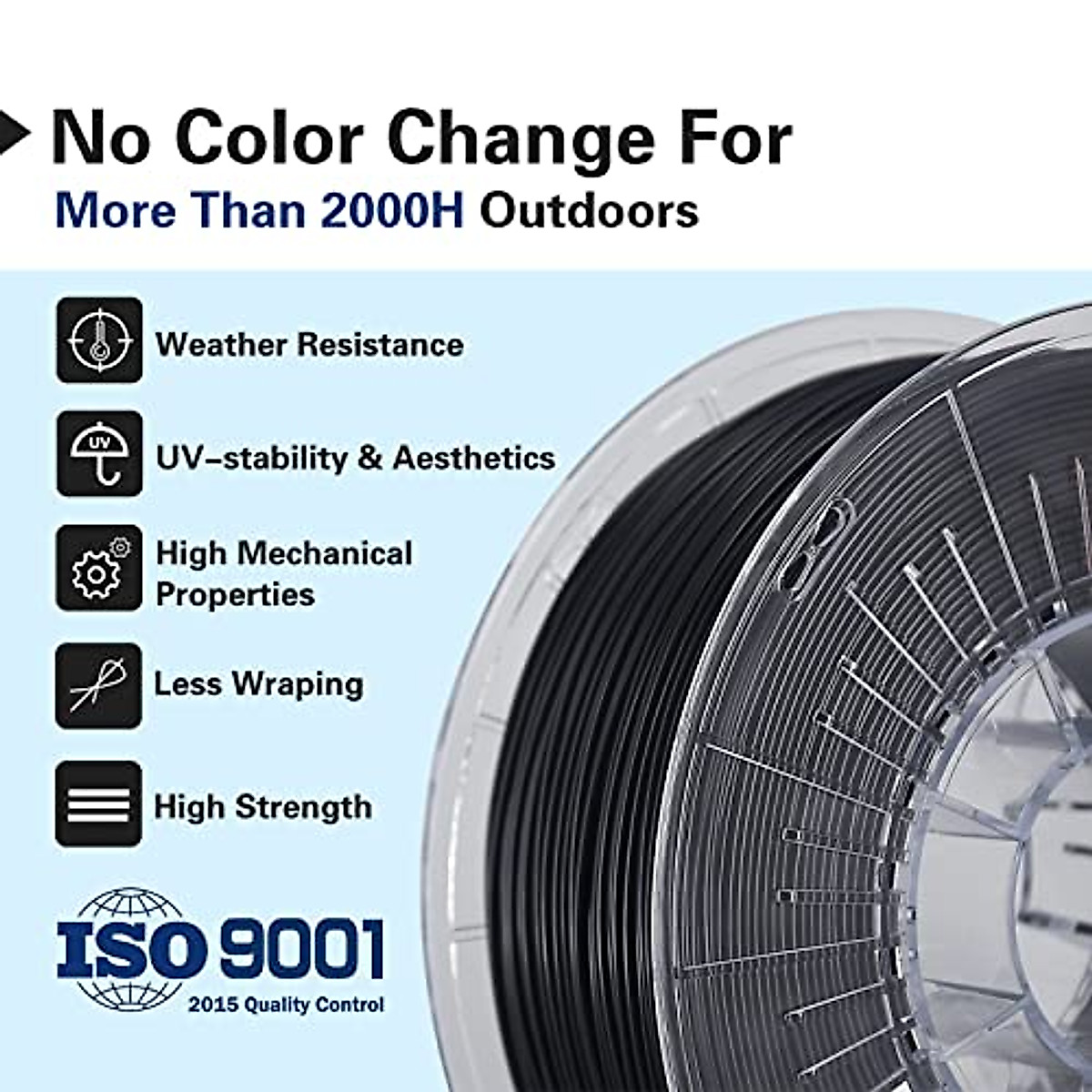 YXPOLYER ASA Filament 1.75mm, Heat Resistant Weather Resistant ASA 3D Printer Filament, Ideal for Printing Outdoor Functional Mechanical Parts, 1kg Spool, Black ASA Filament