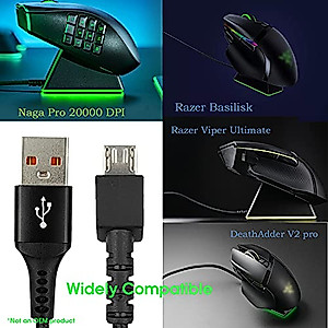 Braided USB Fast Charger Cord Fits for Razer Viper Ultimate/Naga Pro 20000 DPI/DeathAdder V2 pro/Razer Basilisk Gaming Mice,4.9Ft Charging Cord for Razer Wireless Gaming Mouse Charging Dock