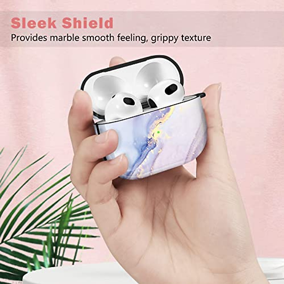 Fintie Case for AirPods 3 (2021), [Sleek Shield] Slim Soft TPU Durable Shockproof Portable Protective Cover Skin with Keychain for AirPods 3rd Generation Charging Case, Glittering Marble