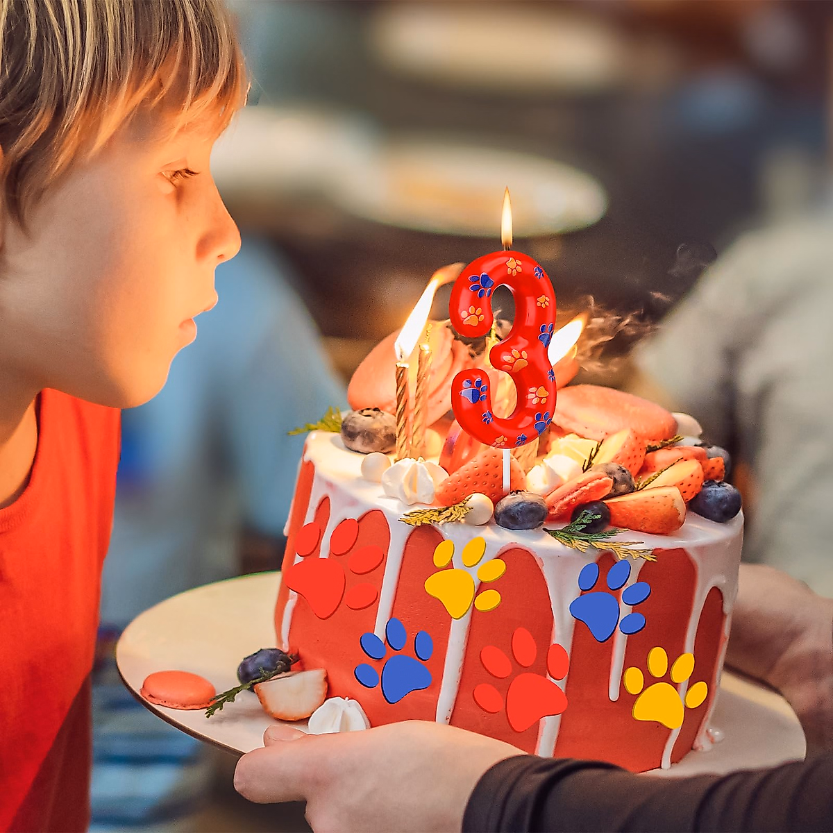 Conelist Number 3 Dog Paw Birthday Candles Dog Patrol Toppers Candles Numeral Birthday Cake Topper Boy Girl Paw Birthday Decoration Dog Patrol Party Supplies