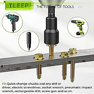 TLEEP 20 x Magnetic Nut Driver Set for Impact Drill + 3 x Power Drill Bit Extensions(50/100/150mm) + Storage Bag, 65MM Metric & SAE 1/4" Impact Driver Drill Bit Set, Cr-V Steel Screwdriver Socket Set