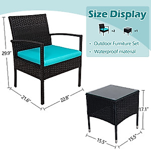 Cpintltr 3 Pieces Patio Furniture Sets Outdoor Wicker Bistro Set Rattan Chair Conversation Sets Modern Bistro Set PE Rattan Wicker Chairs with Table Garden Furniture for Backyard Lawn Balcony LakeBlue
