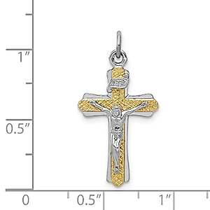 Diamond2Deal 925 Sterling Silver Rhodium-plated Gold-tone INRI Religious Crucifix Cross Pendant for Women (L- 29 mm W- 15 mm)
