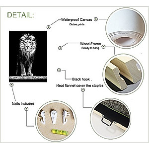 LevvArts - Lion Canvas Print,Portrait of Beautiful Lion in the Dark Wall Art Stretched Wood Frame,Black and White Animal Canvas Pictures for Living Room Decoration,Ready to Hang